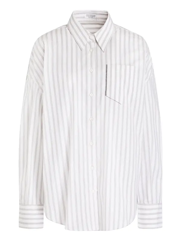 Brunello Cucinelli Striped Stretch-cotton Poplin Shirt - Off-white