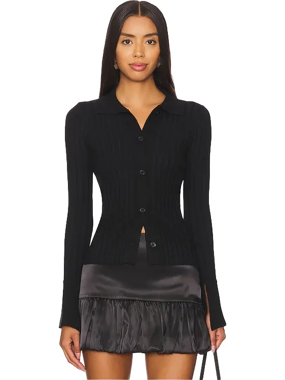 MORE TO COME Brandy Button Front Sweater - Black