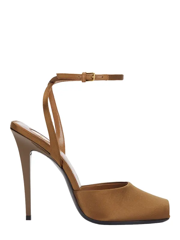 Saint Laurent Orhand Peep Toe Pump - Deep Cognac & Rust Cognac
