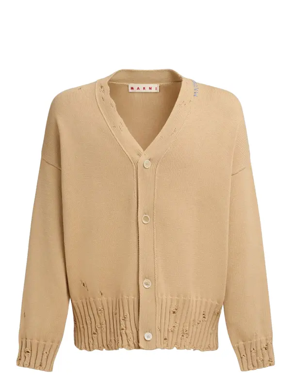 Marni Distressed-effect Cotton Cardigan - Neutrals