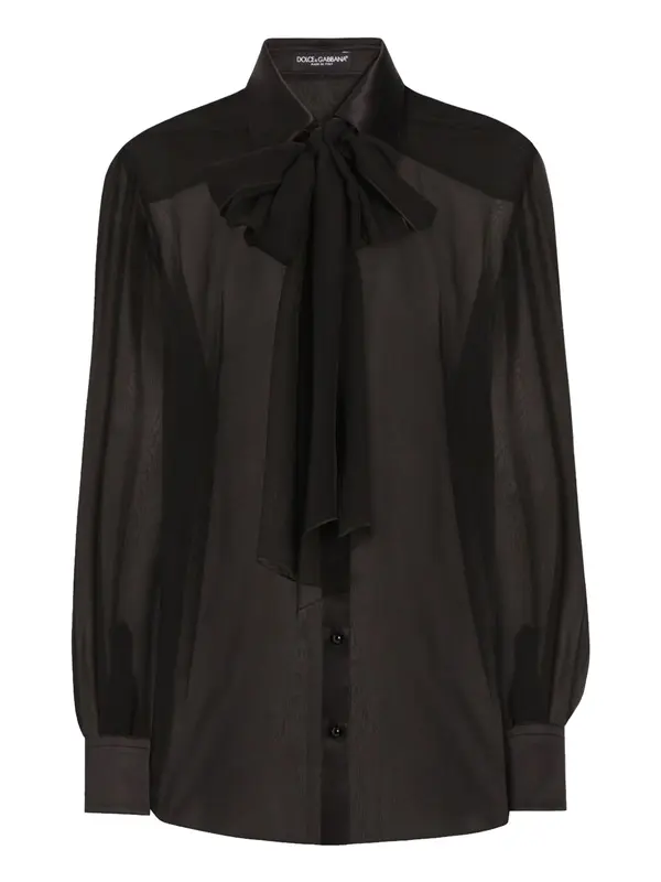 Dolce & Gabbana Pussy-bow Silk Chiffon Shirt - Black