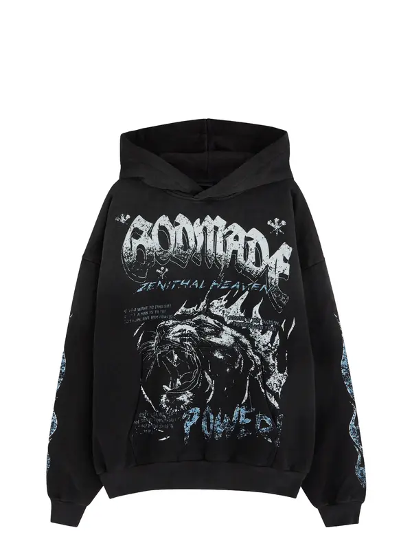 GOD MADE Printed Hooded Cotton Sweatshirt - Black
