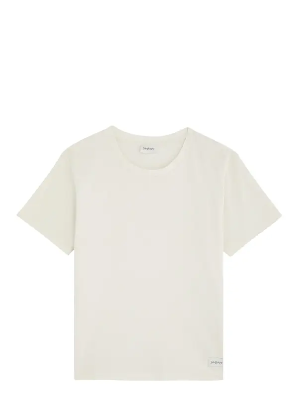 Saint Laurent Logo Cotton-blend T-shirt - Natural