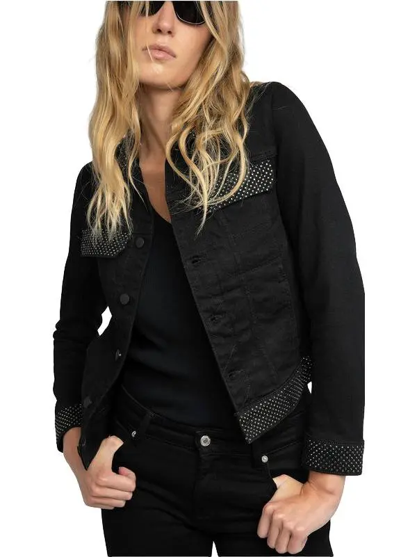 Zadig&Voltaire Kioky Diamanté Denim Trucker Jacket - Black