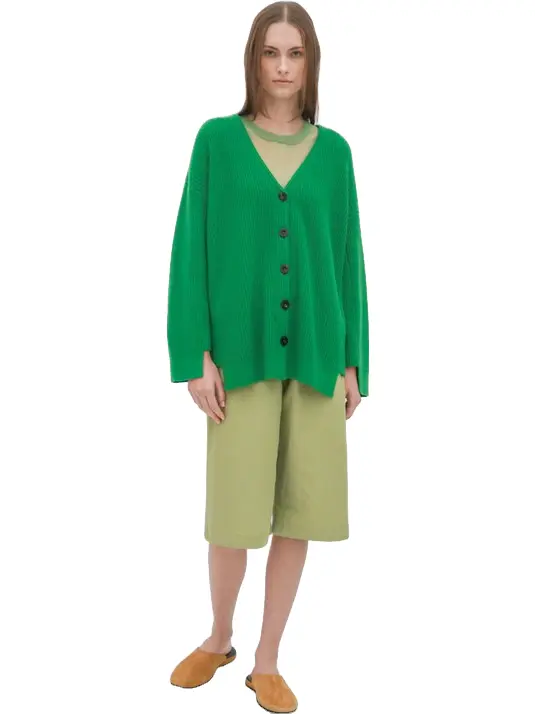 Rosetta Getty Ribbed Paneled Cardigan - Green