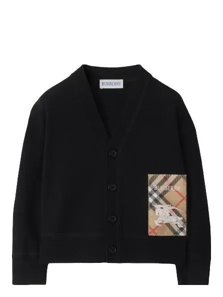 Burberry Check Label Wool Cardigan - Black
