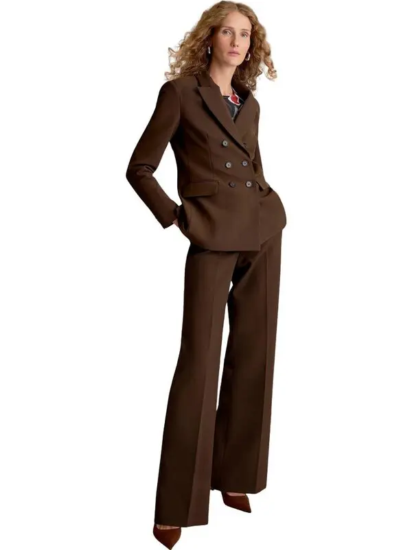 M.M.LAFLEUR Luxe Flex Suiting Double-breasted Blazer - Chocolate Torte Melange