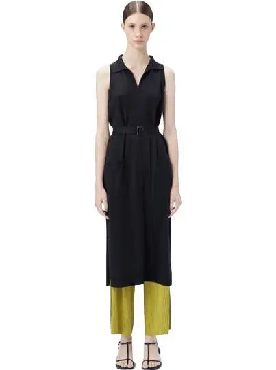 GOBI MONGOLIAN CASHMERE Sleeveless Silk Cashmere Polo Dress - Black