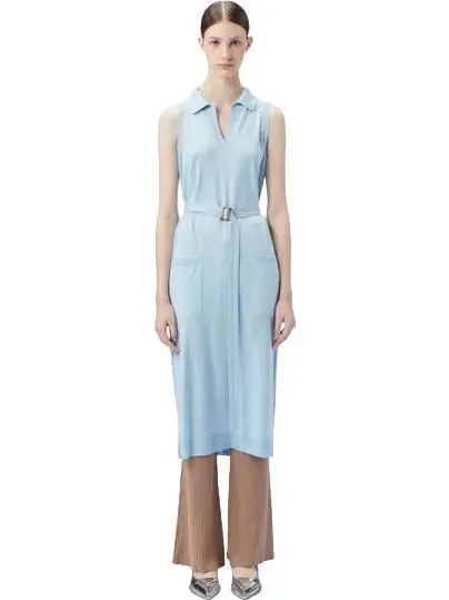 Gobi Cashmere Sleeveless Silk Cashmere Polo Dress - Powder Blue
