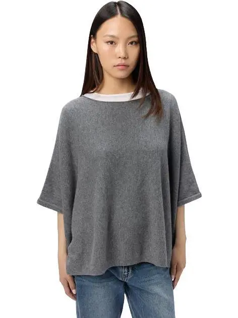 GOBI MONGOLIAN CASHMERE Boat-neck Cashmere Poncho - Dim Gray