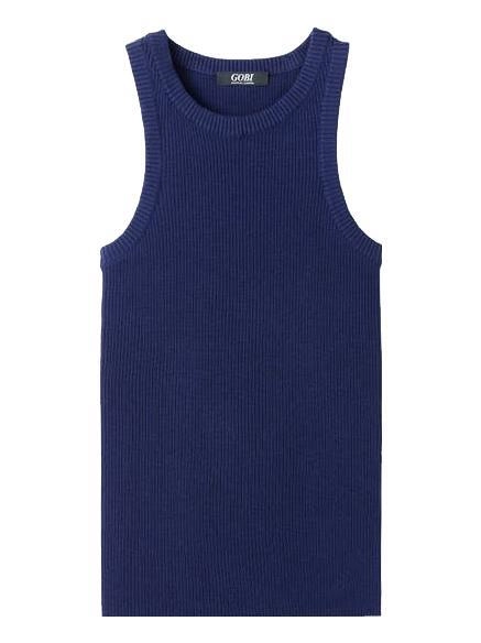 Gobi Cashmere Ribbed Cotton, Silk And Cashmere Blend Tank Top - Navy