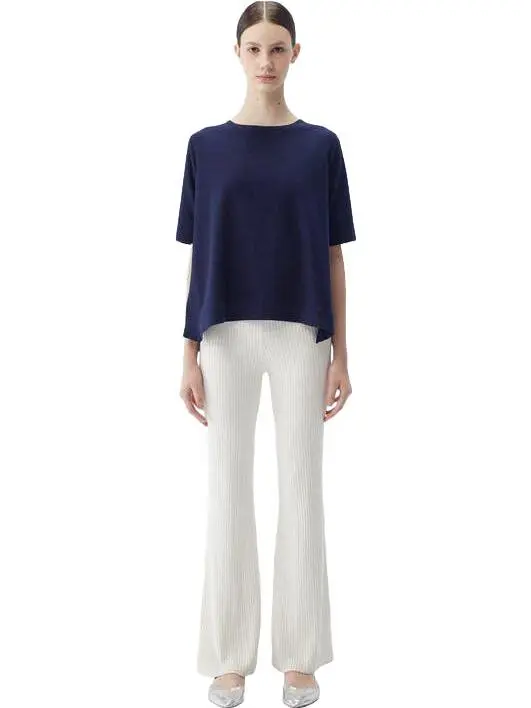 Gobi Cashmere Box-cut Cotton Silk Cashmere Blend T-shirt - Navy