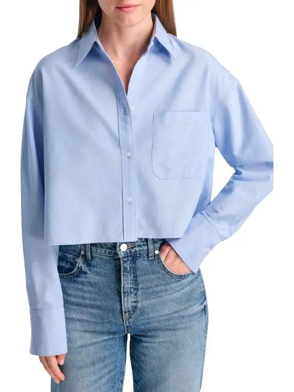 TWP Little Big Joe Boxy Crop Cotton Button-up Shirt - Blue