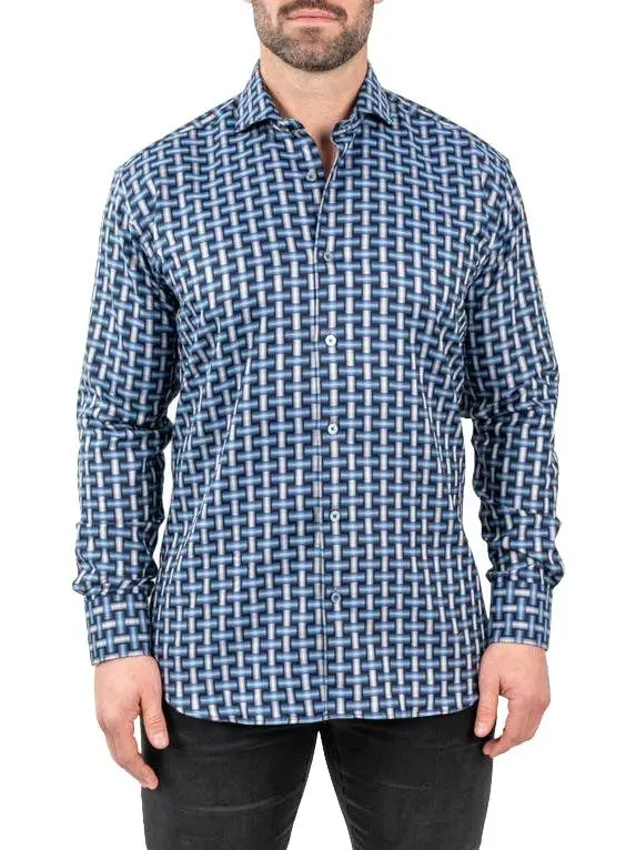 MACEOO Einstein Jacqdigiweave Contemporary Fit Cotton Blend Button-up Shirt - Blue