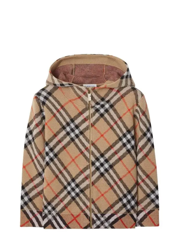 Burberry Check Wool Zip Hoodie - Sand