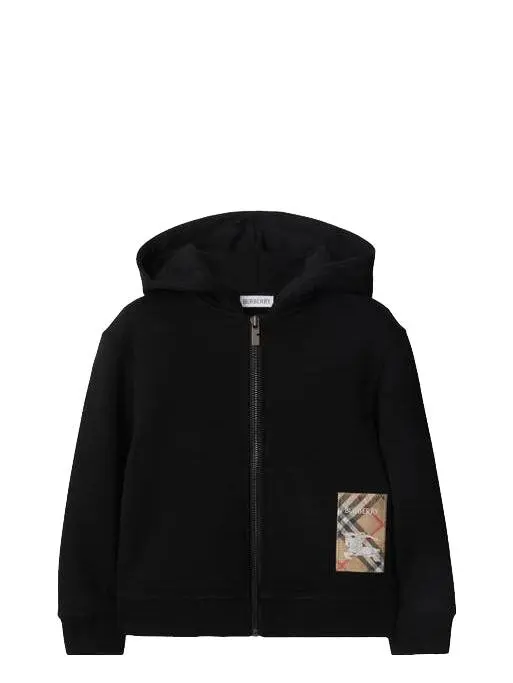 Burberry Check Label Cotton Zip Hoodie - Black