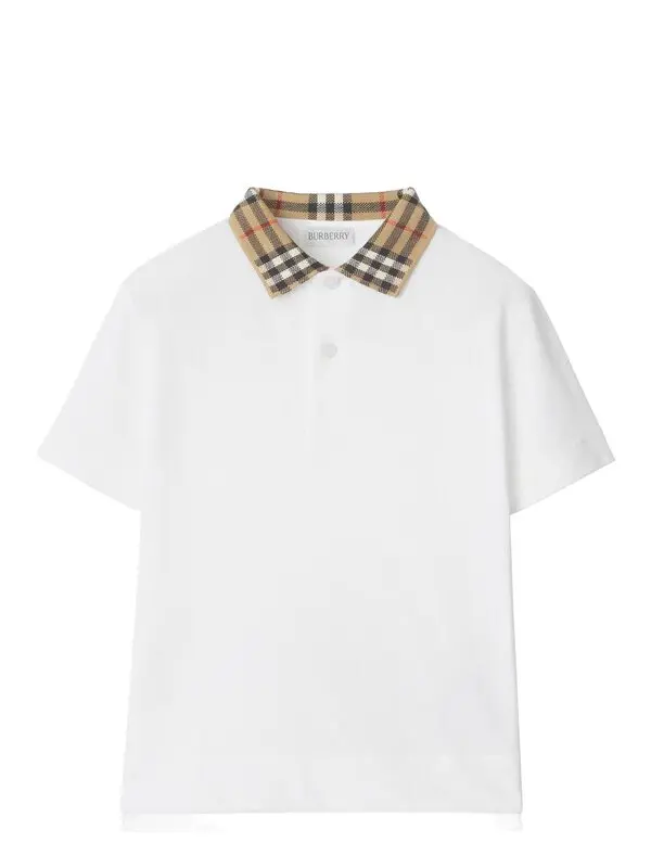 Burberry Check Collar Cotton Polo Shirt - White