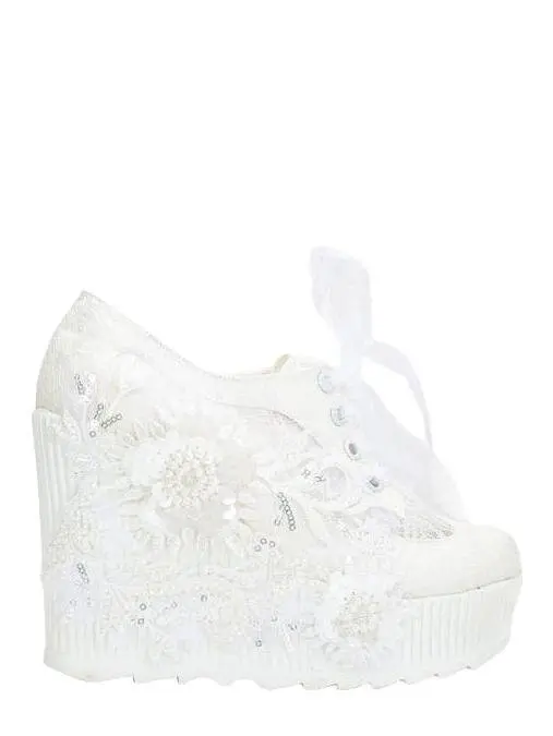 FOREVER & ALWAYS SHOES Sheri Lace Bridal Platform Sneakers - Ivory