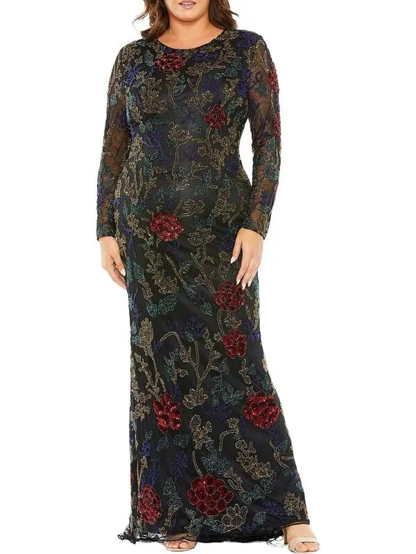 Mac Duggal High Neck Beaded Embellished Gown - Black Multi