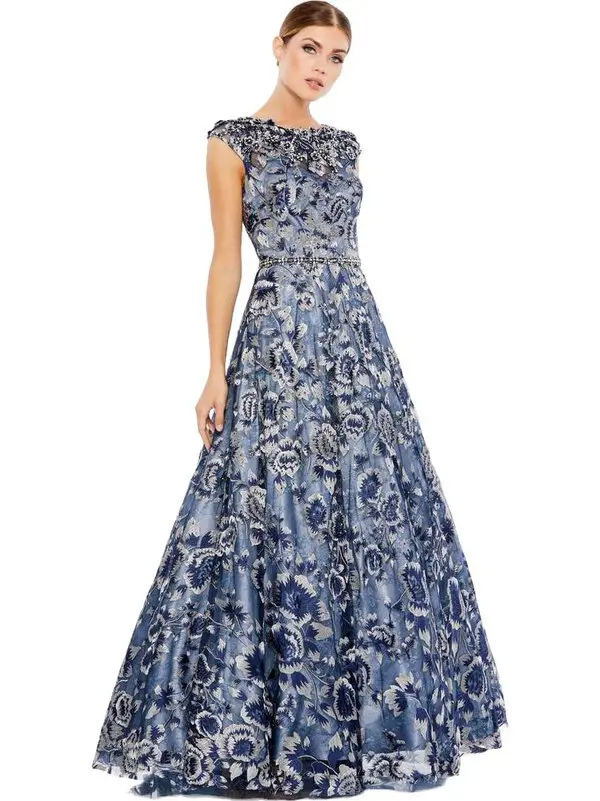 Mac Duggal Embellished High Neck Ballgown - Blue