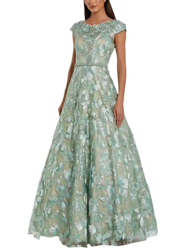 Mac Duggal Embellished High Neck Ballgown - Sage