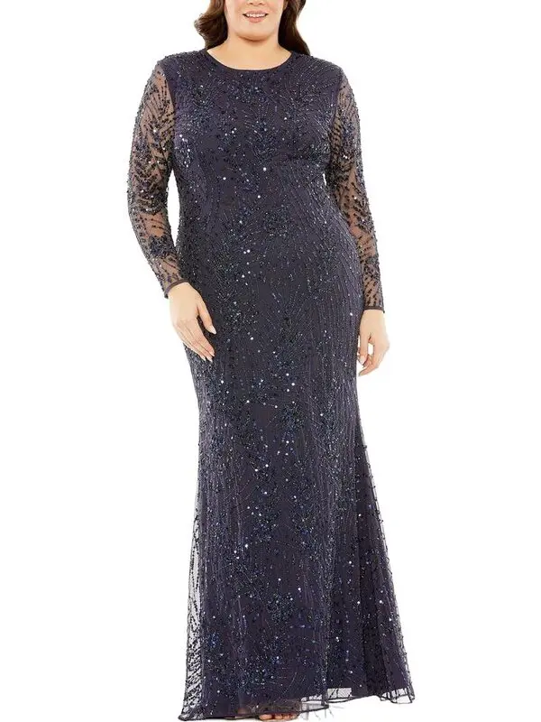 Mac Duggal Long Sleeve Embellished Gown - Midnight