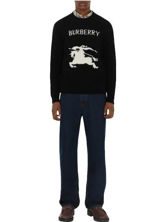 Burberry Equestrian Knight Design Wool Cashmere Sweater - Black