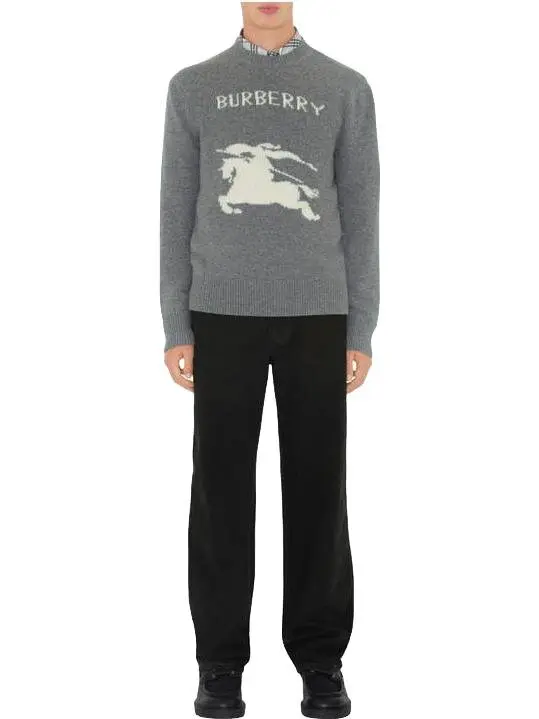 Burberry Equestrian Knight Design Wool Cashmere Sweater - Grey