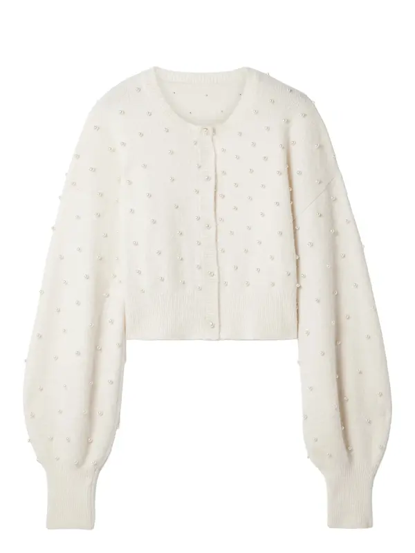 Zimmermann Crush Faux Pearl-embellished Alpaca-blend Cardigan - Cream