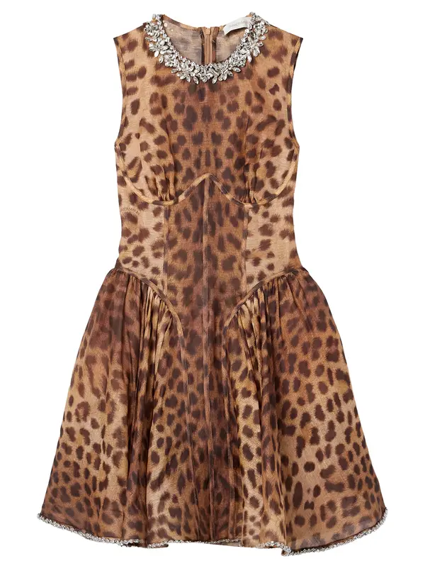 Zimmermann Crush Crystal-embellished Leopard-print Mini Dress - Animal Print