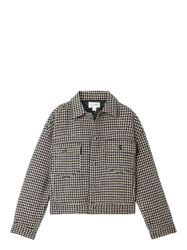 FRAME Houndstooth Tweed Trucker Jacket - Black