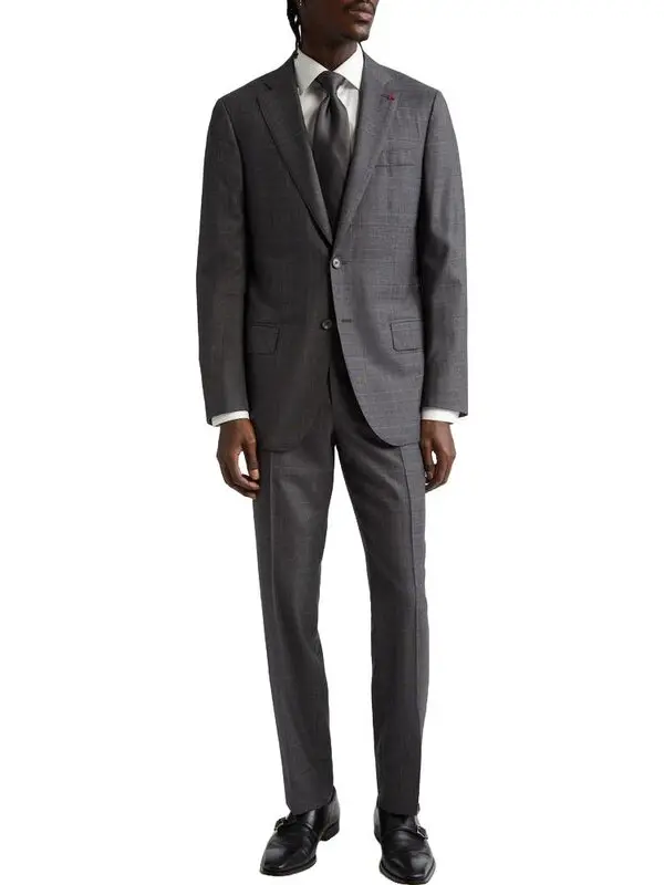 Isaia Sanita Plaid Wool Suit - Dark Grey