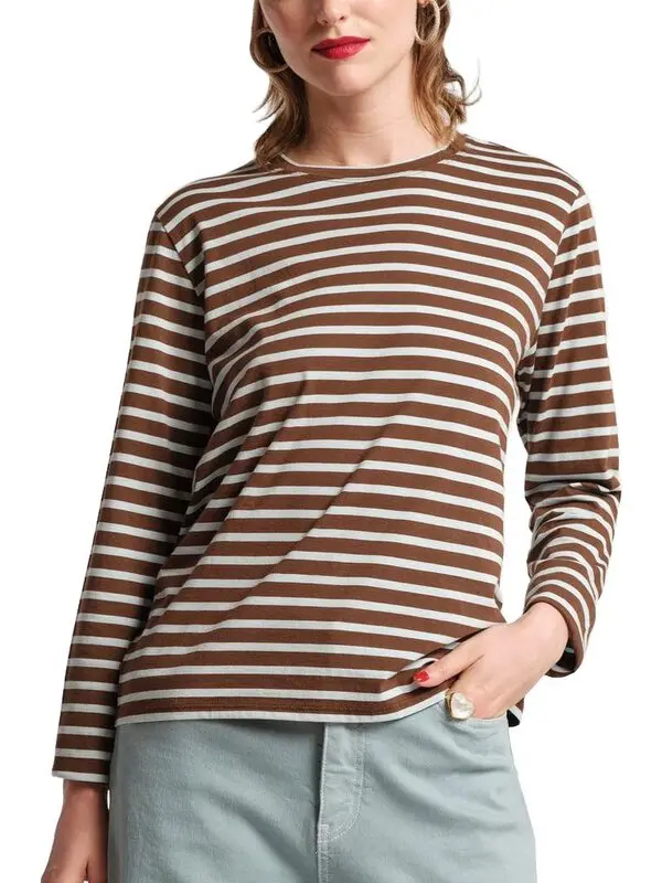 FRANCES VALENTINE Long Sleeve Striped Tee - Chocolate/light Blue