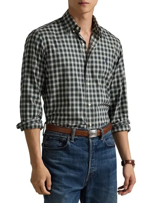 Polo Ralph Lauren Classic Fit Gingham Sanded Twill Button-down Shirt - Blue Green Multi
