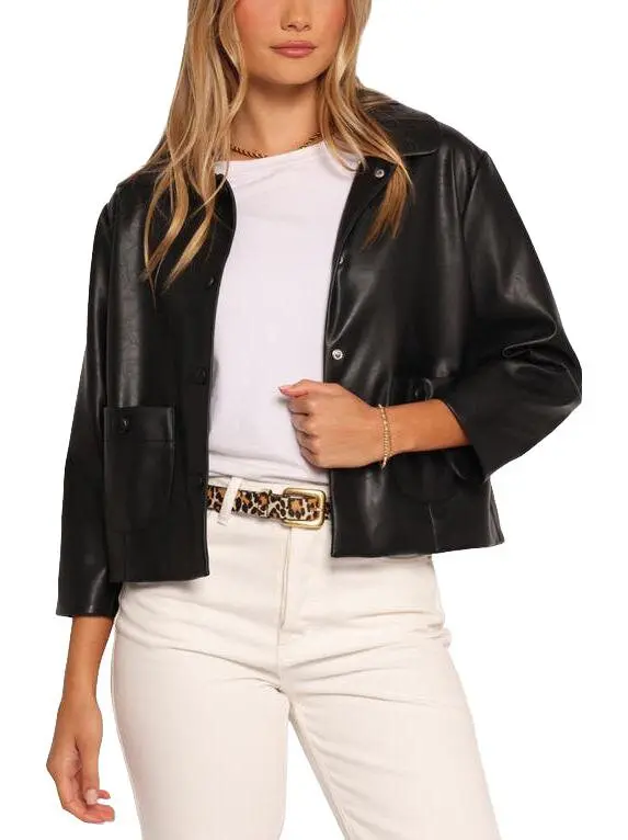 PETAL & PUP Evora Faux Leather Cropped Jacket - Black