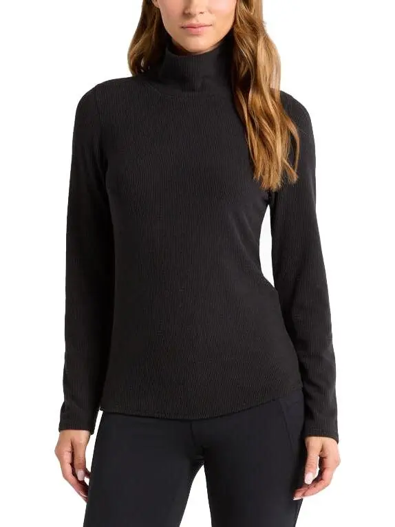 Zella Cozy Ribbed Mock Neck Top - Black
