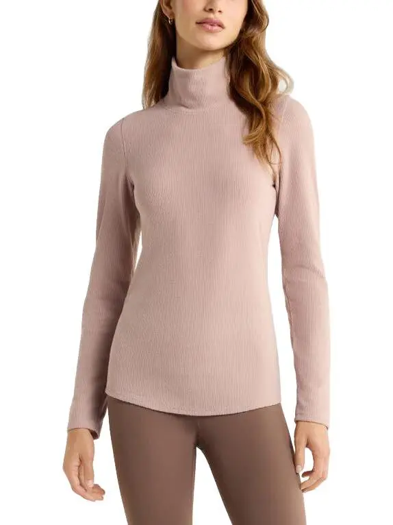 Zella Cozy Ribbed Mock Neck Top - Pink Fawn
