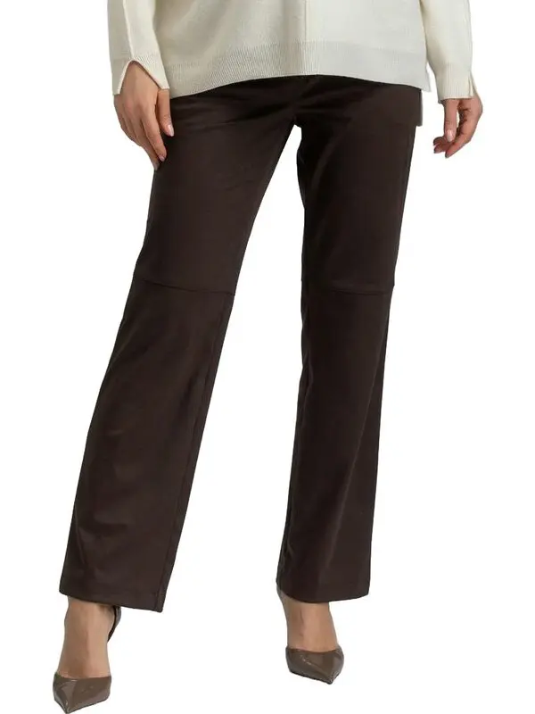 PIETRO BRUNELLI Straight Leg Faux Leather Pants - Dark Brown