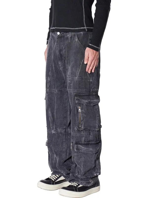 Mnml Ultra Baggy Cotton Cargo Pants - Washed Black