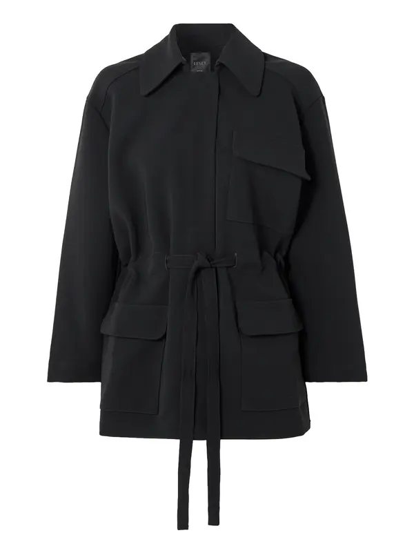 LESET Arielle Belted Crepe Jacket - Black