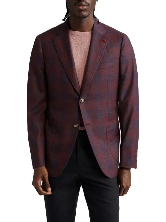 Isaia Capri Plaid Wool Sport Coat - Purple
