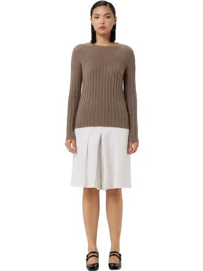 GOBI MONGOLIAN CASHMERE Rib-knit Cashmere Crew Neck Sweater - Taupe