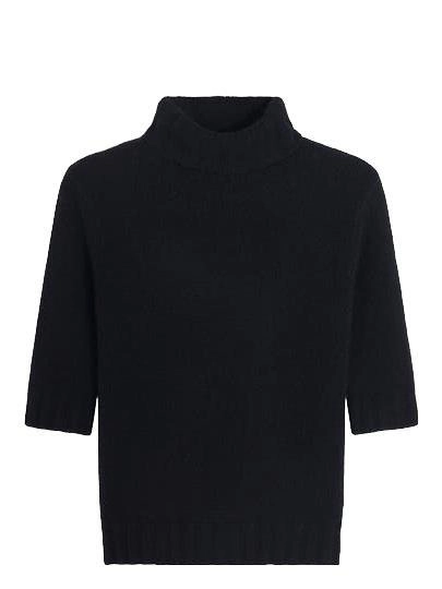 Gobi Cashmere Cashmere T-neck Knitted Top - Black