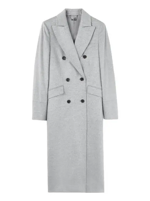 Gobi Cashmere Double Breasted Peak Lapel Long Coat - Vapor Blue