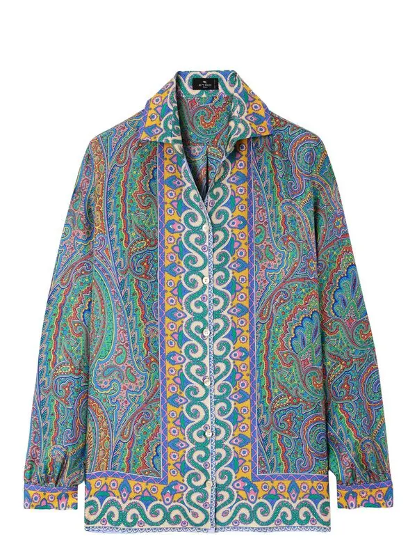 Etro Printed Silk-twill Shirt - Blue