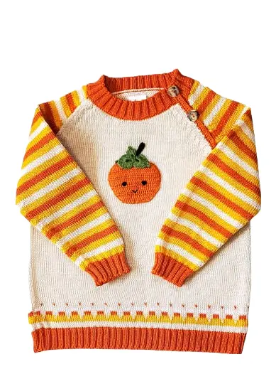 MELANGE COLLECTION Halloween Pumpkin Sweater - Orange And Ivory