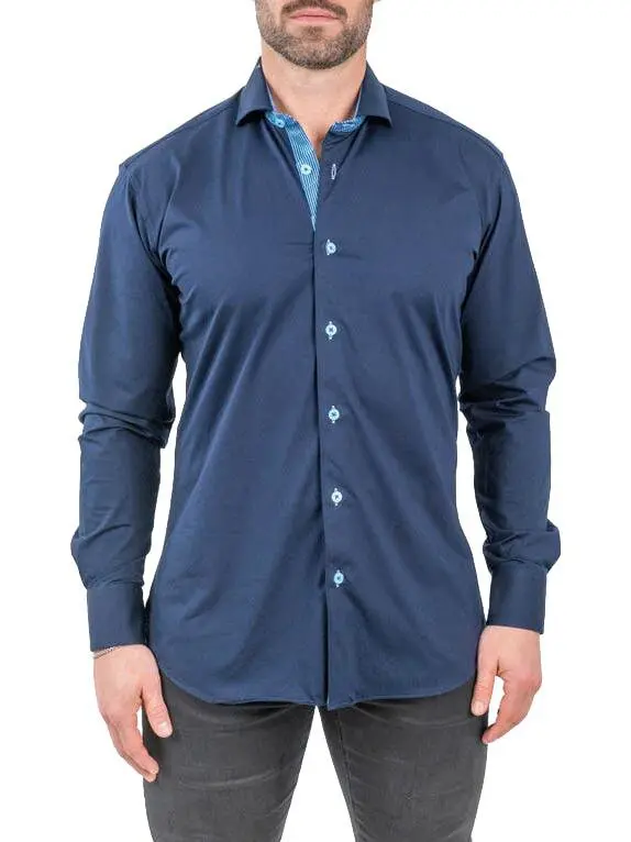 MACEOO Einstein Solid Stretch Cotton Button-up Shirt - Blue