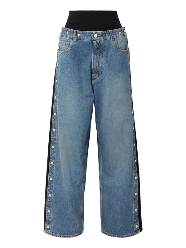Alaïa Studded Jersey-trimmed High-rise Wide-leg Jeans - Blue