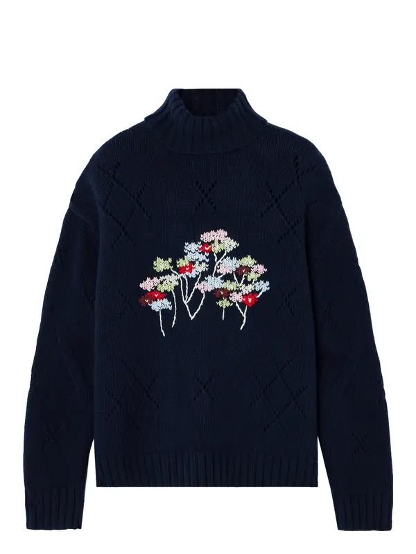 Bernadette Sharon Embroidered Wool-blend Turtleneck Sweater - Blue