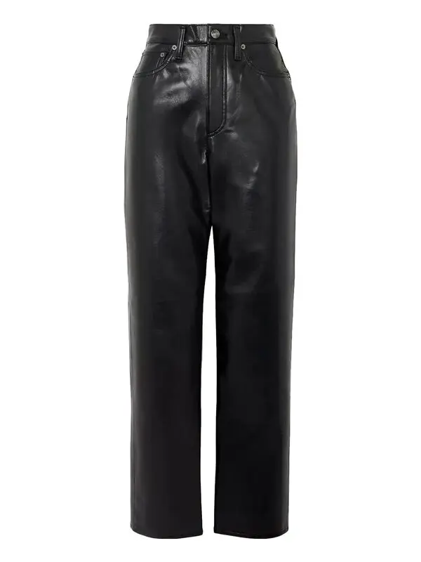 AGOLDE 90s Pinch Waist Long Recycled Leather-blend Straight-leg Pants - Black
